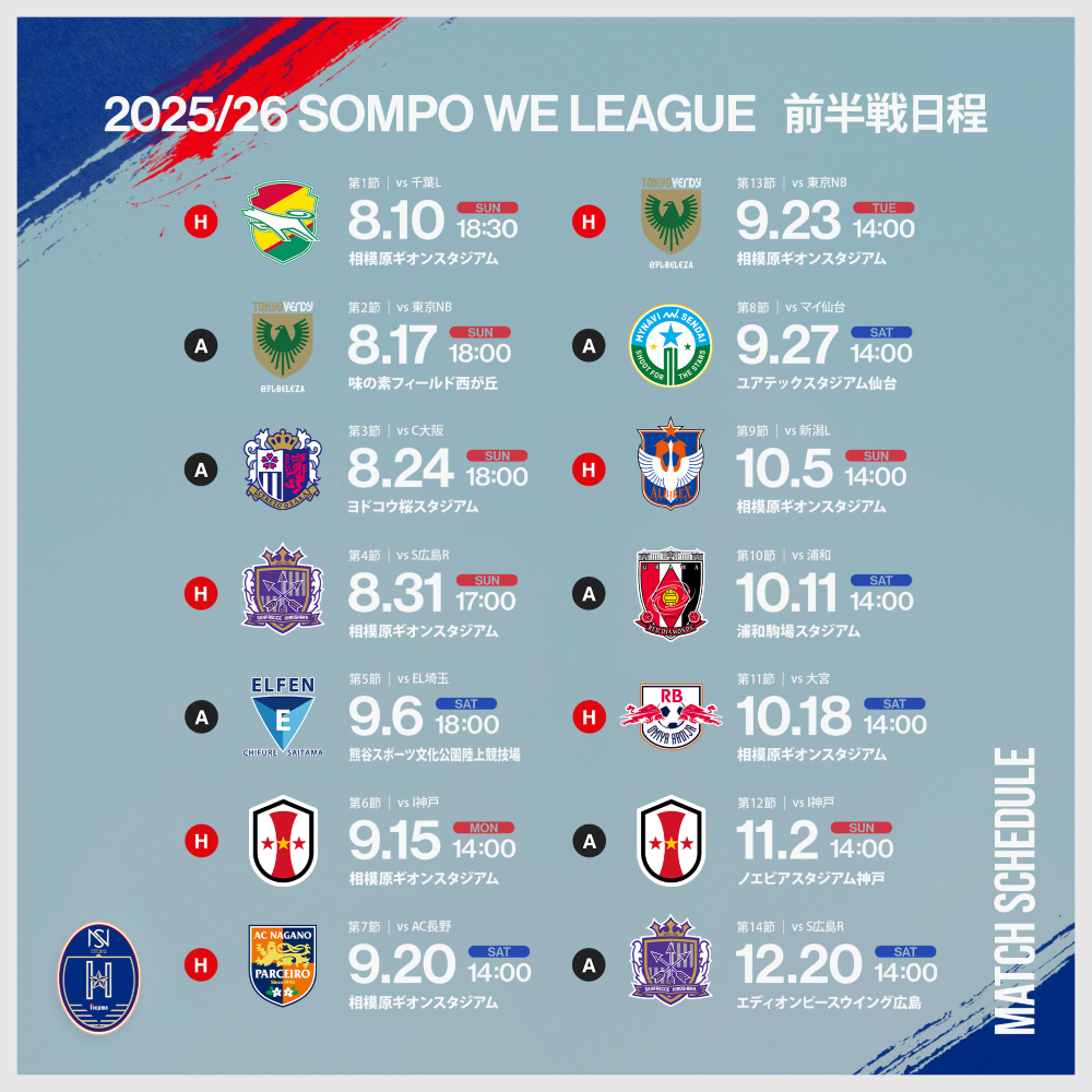 「2025/26 SOMPO WEリーグ」第5節～第14節 日程決定のお知らせ｜ノジマステラ神奈川相模原